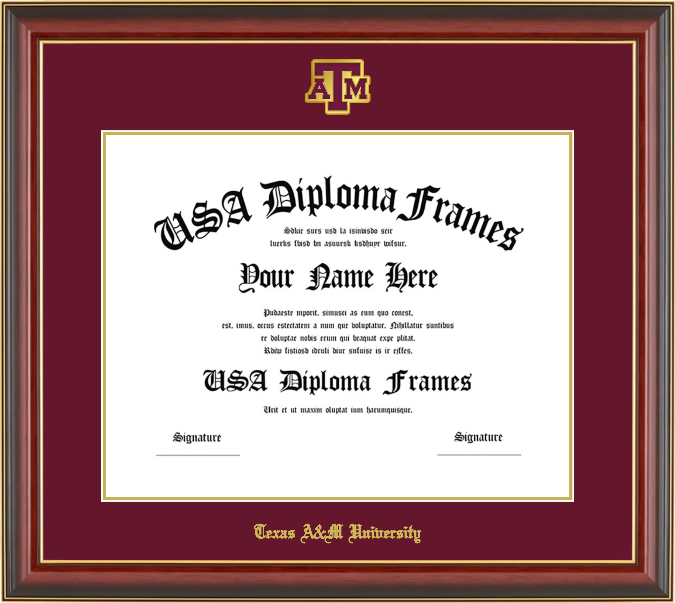 Texas A&M University Diploma Frame - Cherry Mahogany Gold Trim Glossy ...